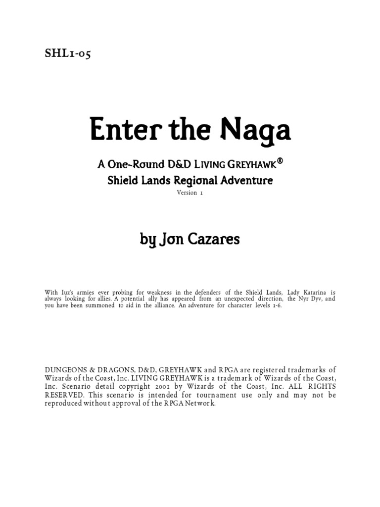 SHL1-05 - Enter The Naga (LVL 1-6) - Living Greyhawk | PDF | Spider