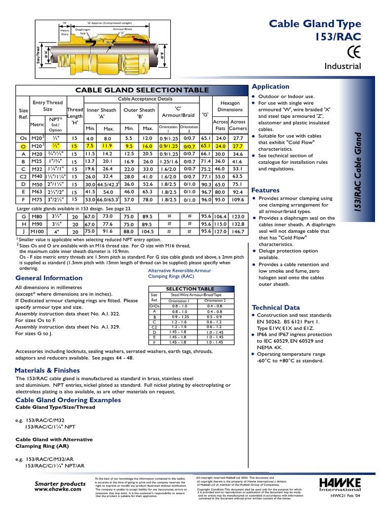 CATALOG 153 GLAND HAWKE - O-0.5in NPT | PDF | Wire | Manufactured Goods