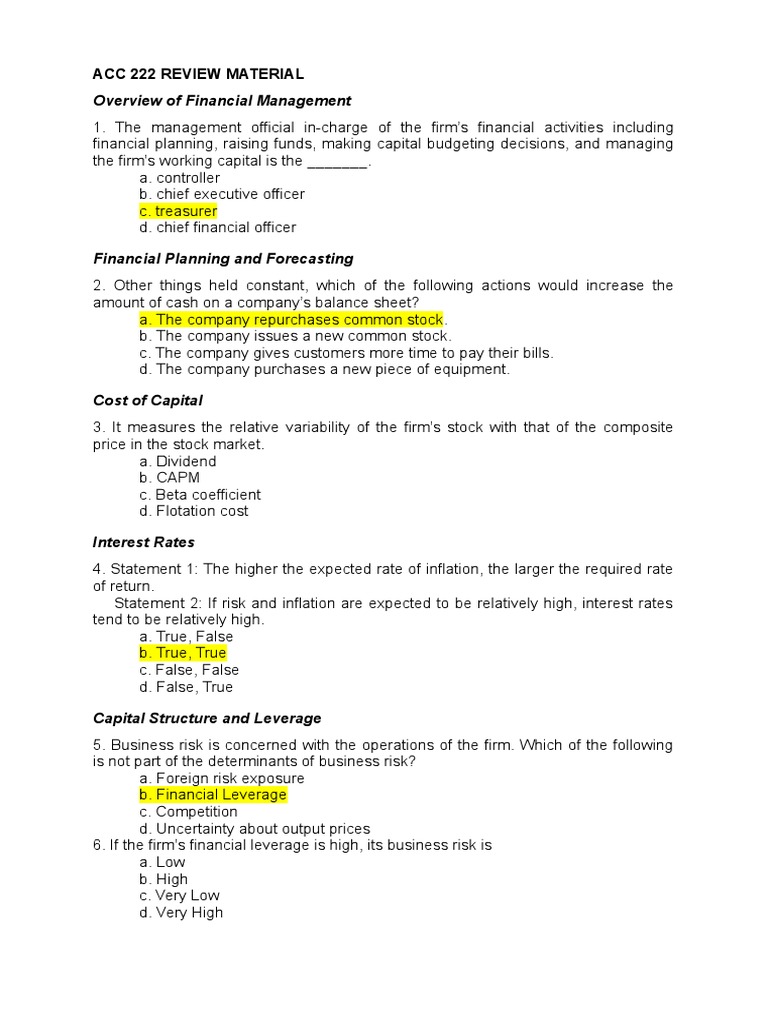 Acc 222 Review Material | PDF