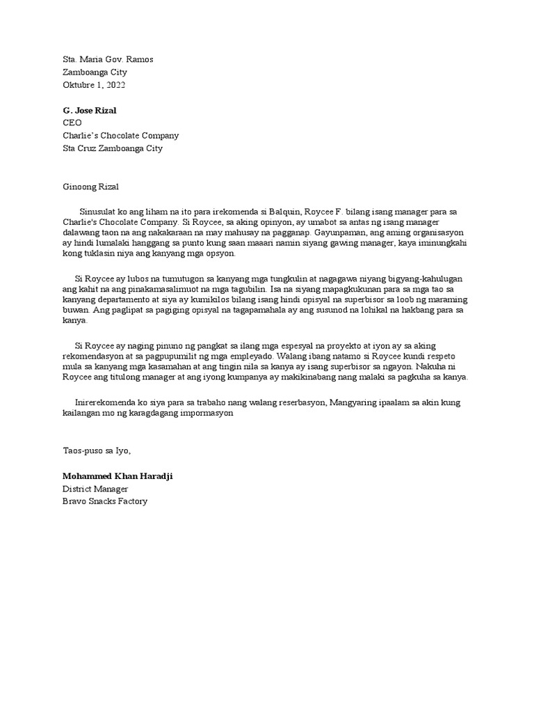 Liham Recomendasyon | PDF