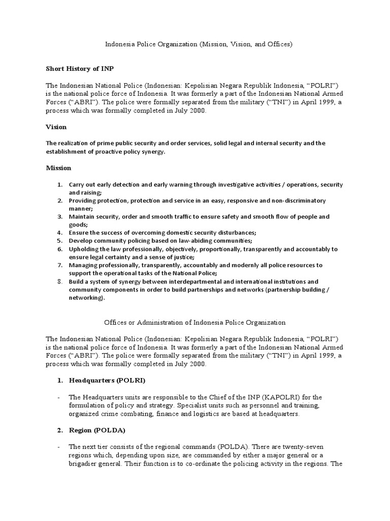 Indonesia Police Organization | PDF | Public Law | National Security
