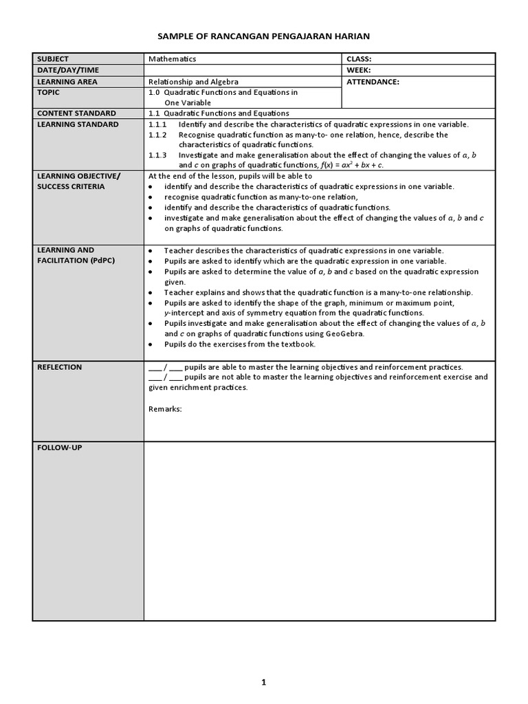 RPH F4 Chapter 1 | PDF | Quadratic Equation | Equations