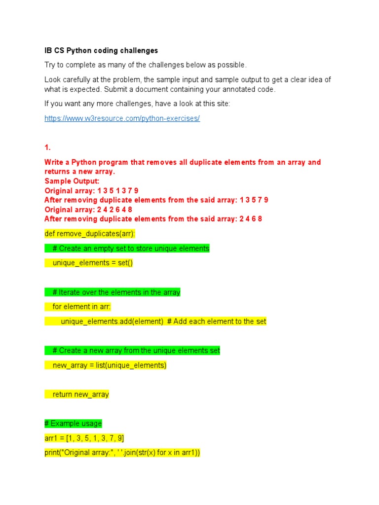 Python Coding Challenges | PDF Python Coding Challenges | PDF