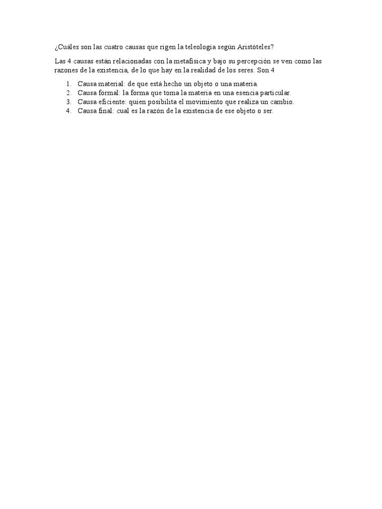 Cuáles Son Las Cuatro Causas Que Rigen La Teleología Según Aristóteles ... Cuáles Son Las Cuatro Causas Que Rigen La Teleología Según Aristóteles ...