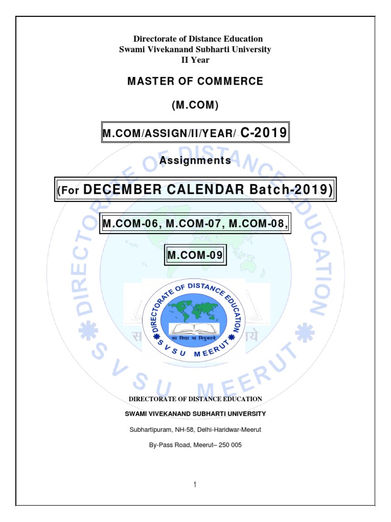 Master of Commerce Assignments: Directorate of Distance Education Swami ...