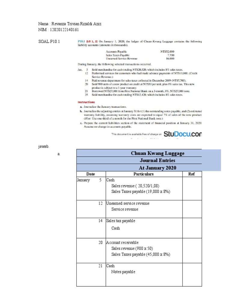 PA2 X ESP HW11 G1 Revanza Trivian | PDF | Debits And Credits | Revenue