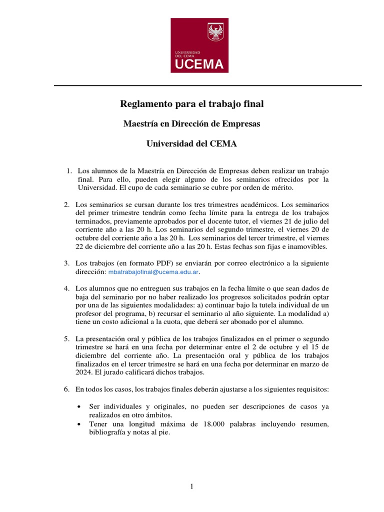 Reglamento para El Trabajo Final | PDF | Bibliografía