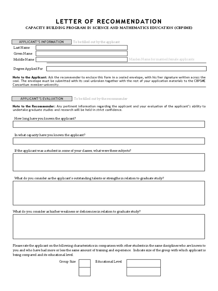 CBPSME Recommendation Form Guide | PDF | Creativity | Learning