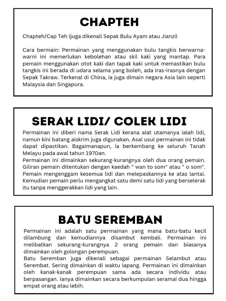 Permainan Tradisional Melayu: Chapteh | PDF