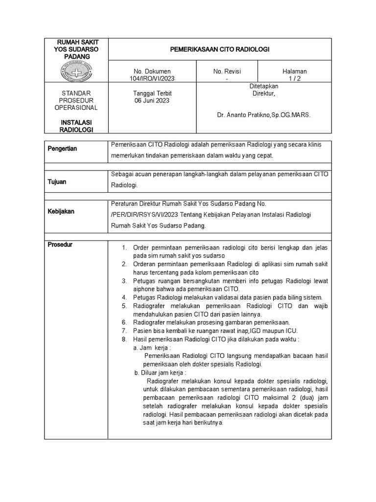 104 Pemeriksaan Cito Radiologi | PDF