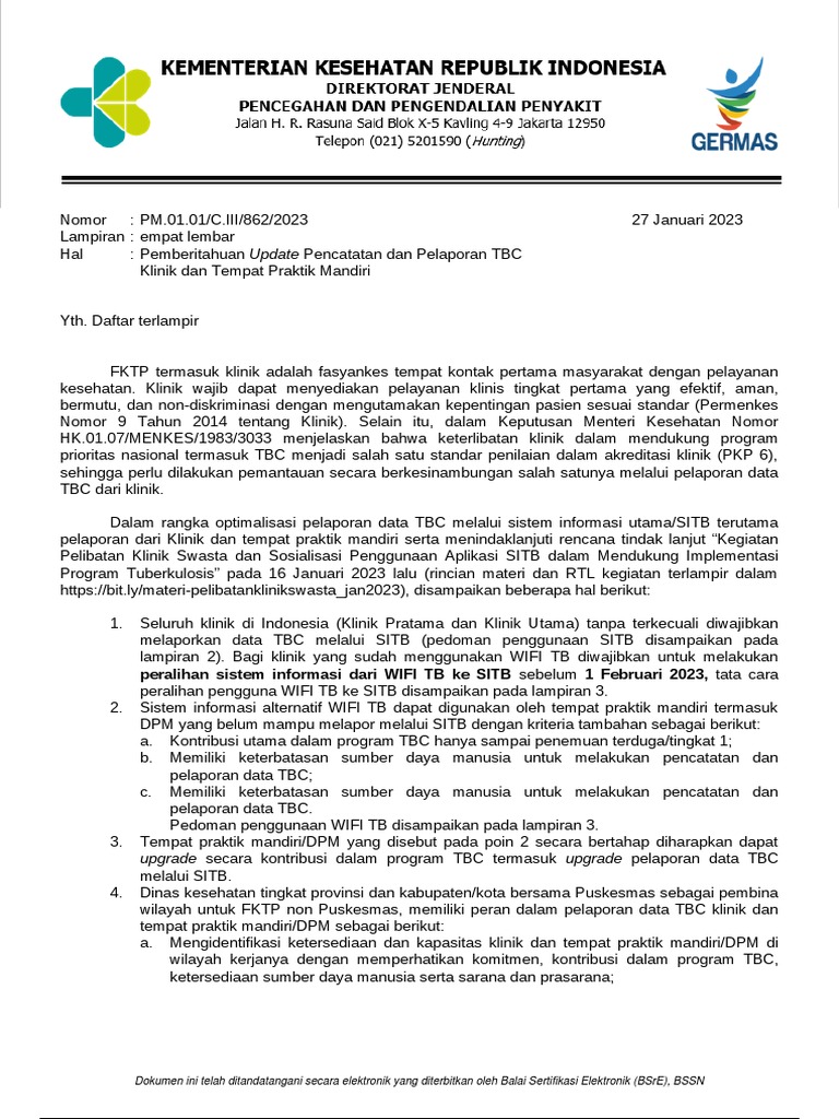 Verbal 862 Update Pencatatan Pelaporan Klinik & DPM | PDF