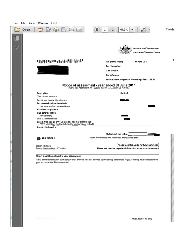 ATO Notice of Assessment Example | PDF