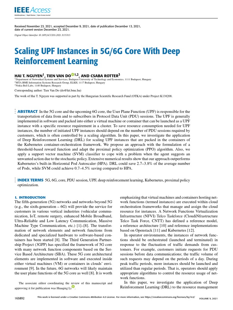Scaling UPF Instances in 5G 6G Core With Deep Reinforcement Learning-1 | PDF | Cloud Computing ...