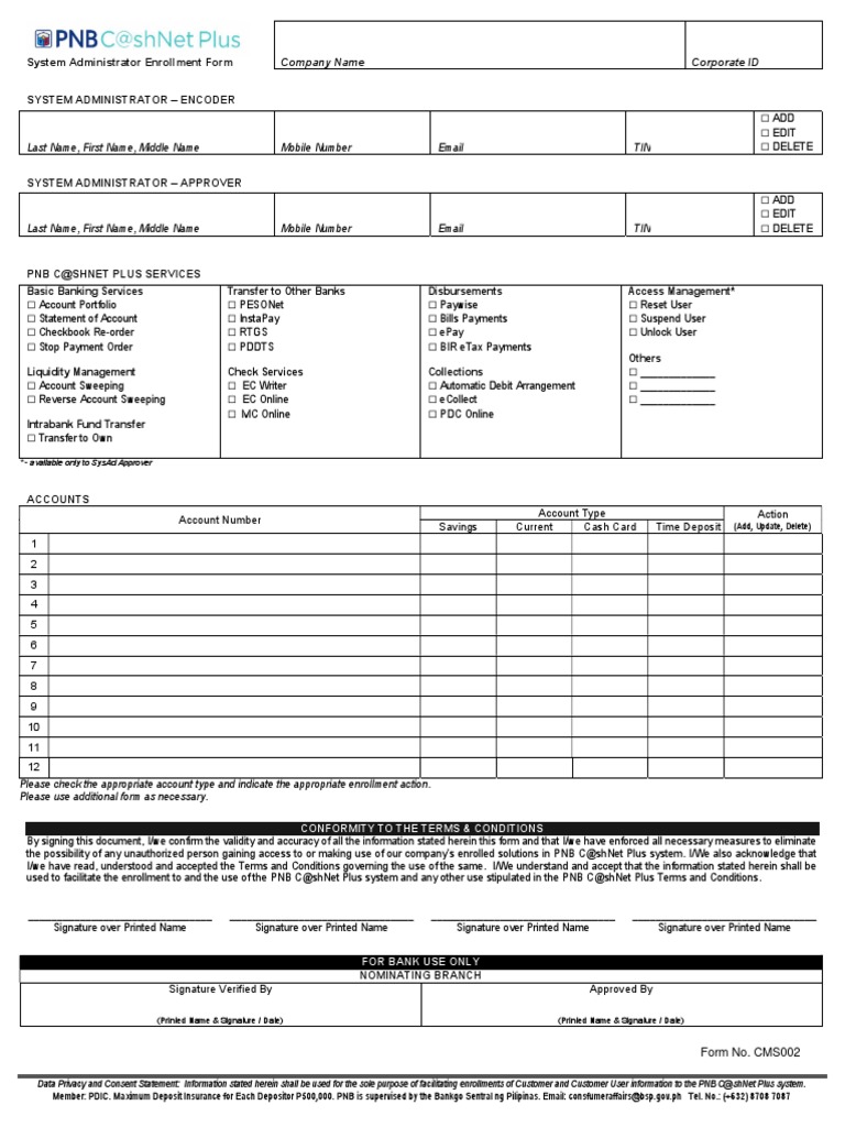 CMS002 CN+ Sysadmin Enrollment Form | PDF
