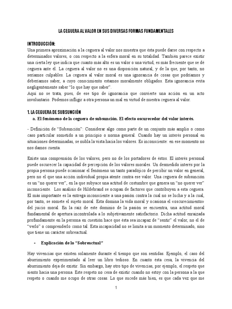 La Ceguera Al Valor en Sus Diversas Formas Fundamentales | PDF ...
