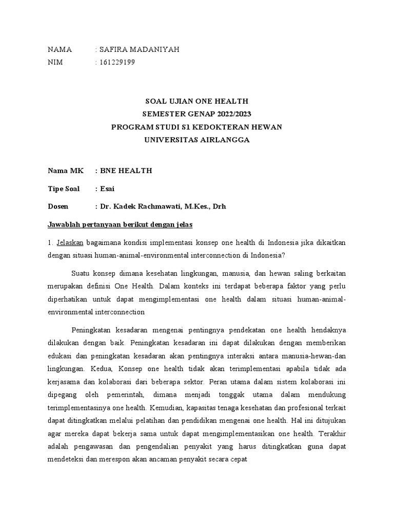 Ujian One Health | PDF | Kesehatan Holistik | Sains & Matematika