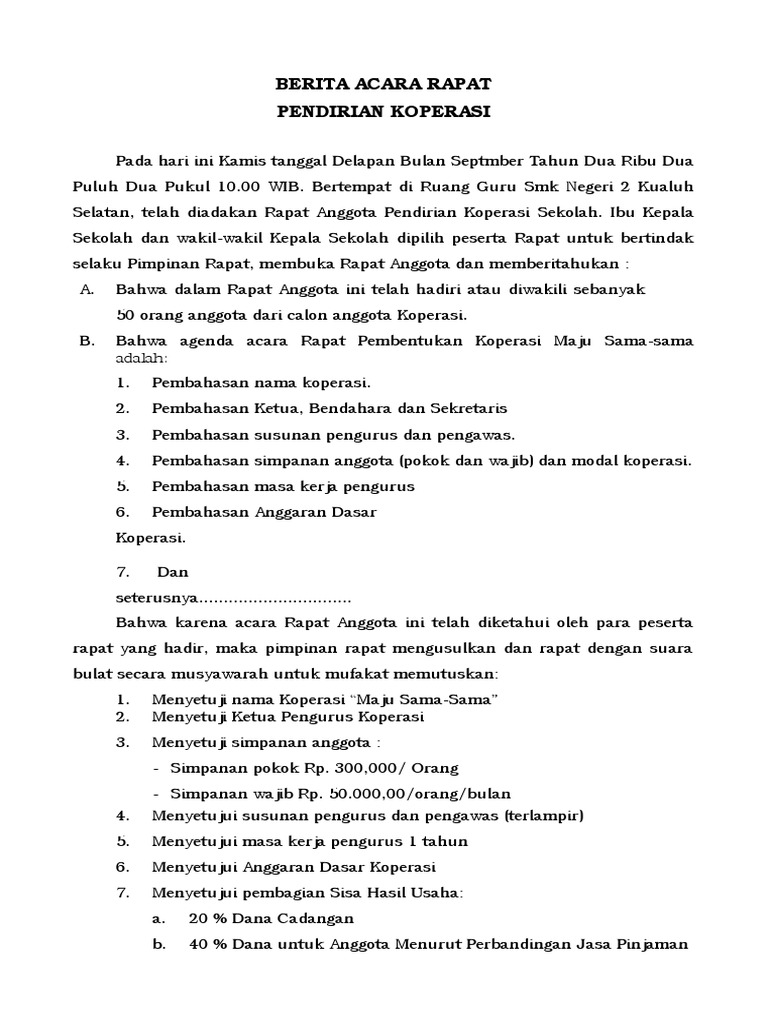 Berita Acara Pembentukan Koperasi | PDF