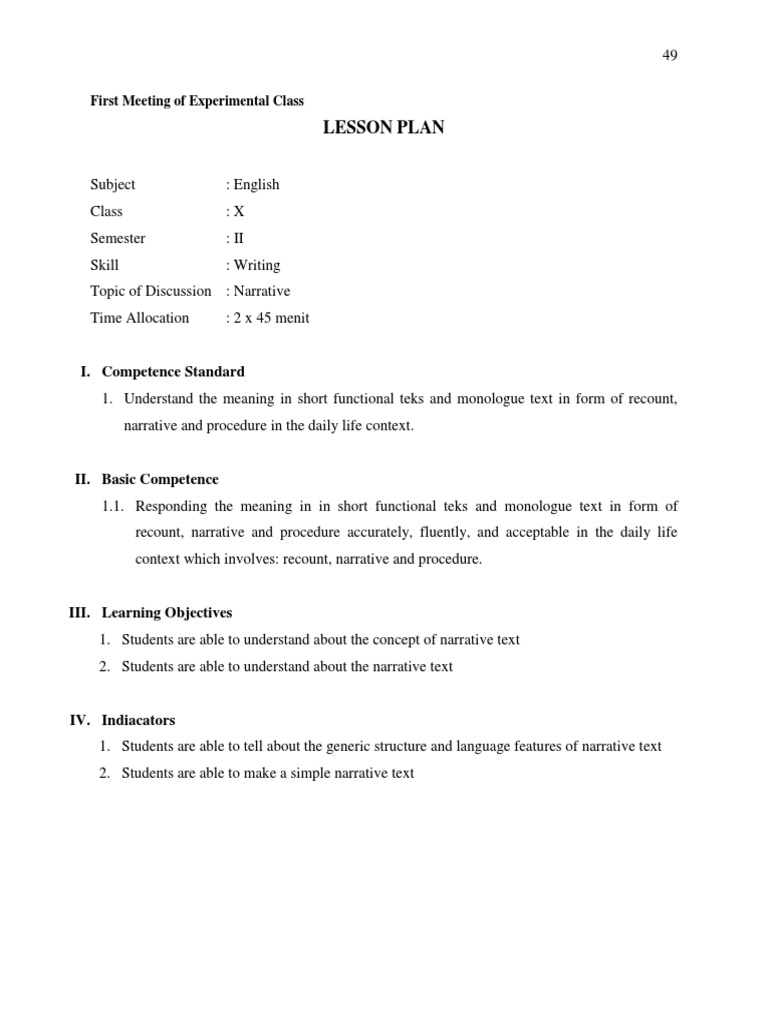 Narrative Writing Lesson Plan for Class X | PDF | Teachers | Lesson Plan