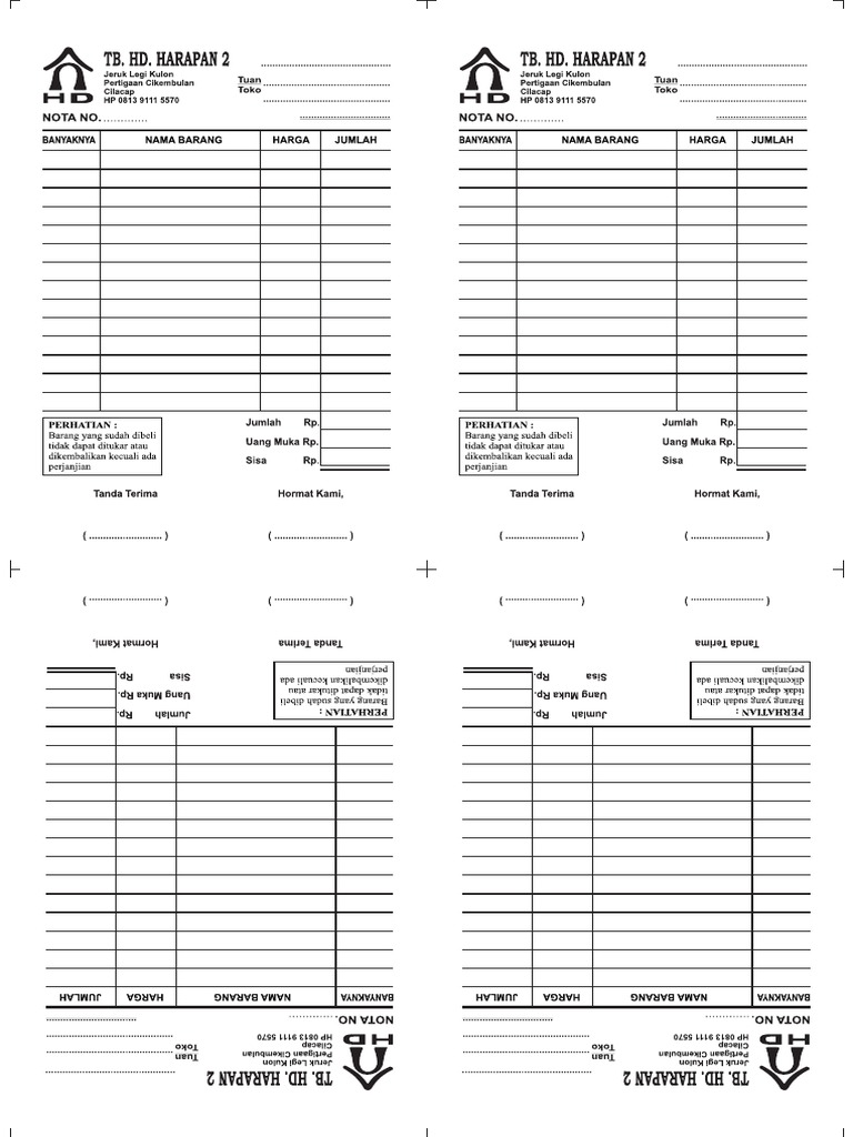 Nota Toko Bangunan Print Copy 100lbr f4 | PDF