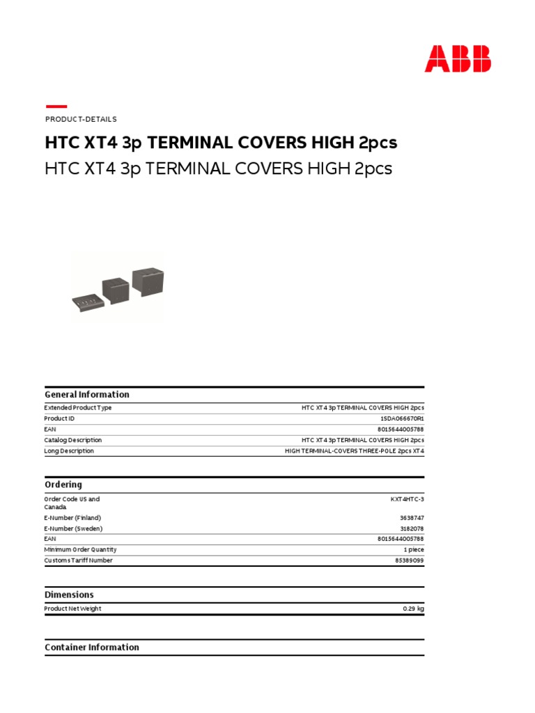 1SDA066670R1 HTC Xt4 3p Terminal Covers High 2pcs | PDF