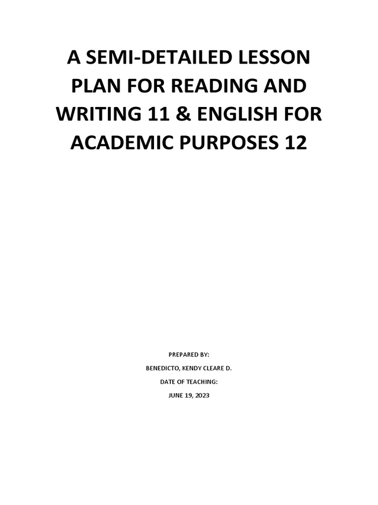 Semi-Detailed Lesson Plan: Academic Writing | PDF | Teachers | Linguistics