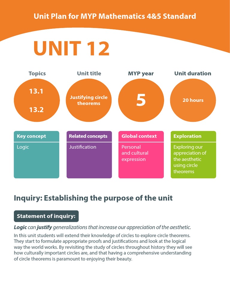 Myp Math Standard Unit 12 | PDF | Circle | Mathematics
