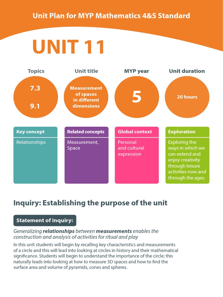 Myp Math Standard Unit 11 | PDF | Area | Sphere