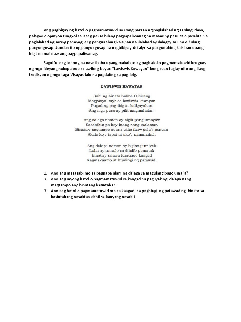 Ang Pagbigay NG Hatol o Pagmamatuwid Ay Isang Paraan NG Paglalahad NG Sariling Ideya | PDF
