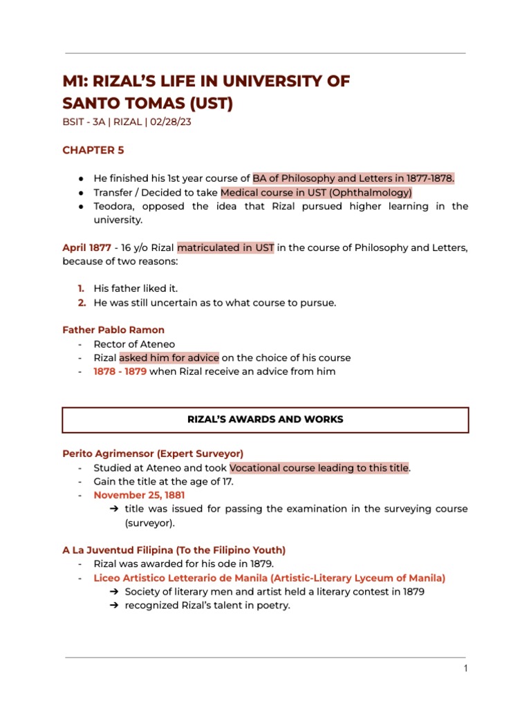 Rizal Midterm Lessons | PDF