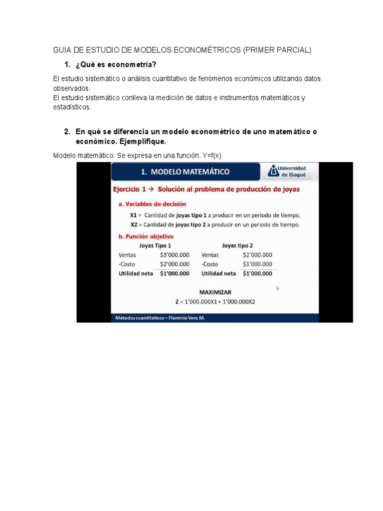 Guia de Estudio de Modelos Econometricos | Descargar gratis PDF ...