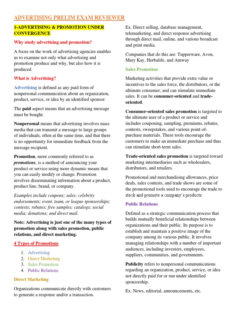 Advertising Prelim Exam Overview | PDF | Mass Media | Advertising