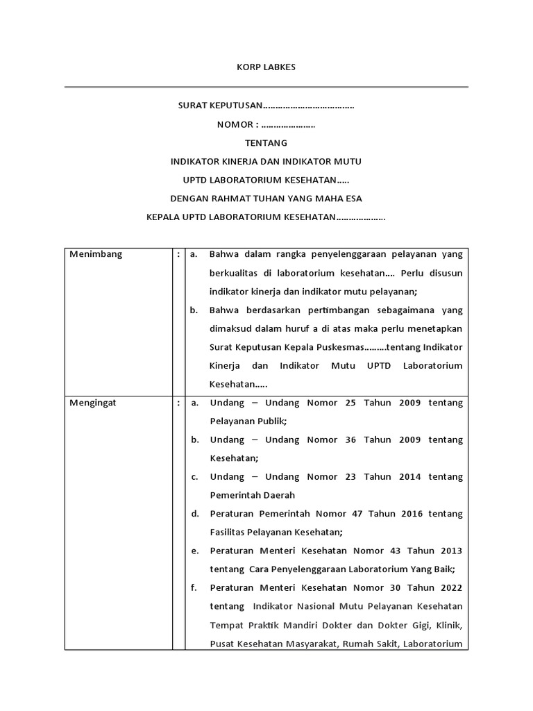 Indikator Mutu Laboratorium Kesehatan Pdf
