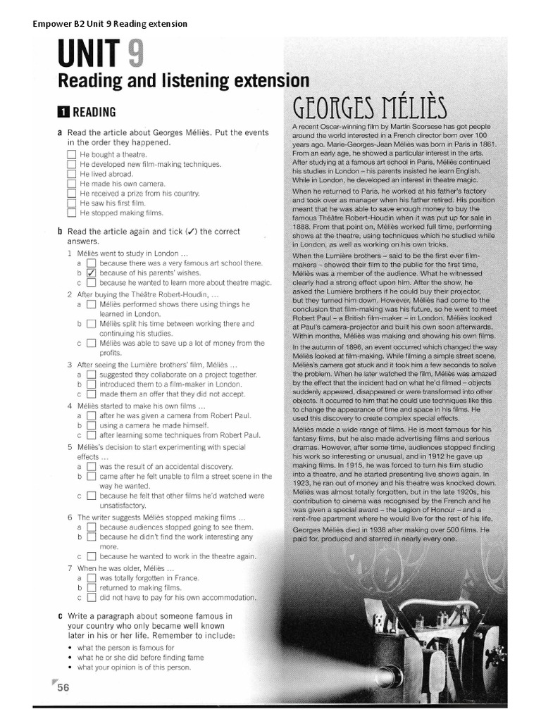 Empower B2 Unit 9 Reading Extension | PDF