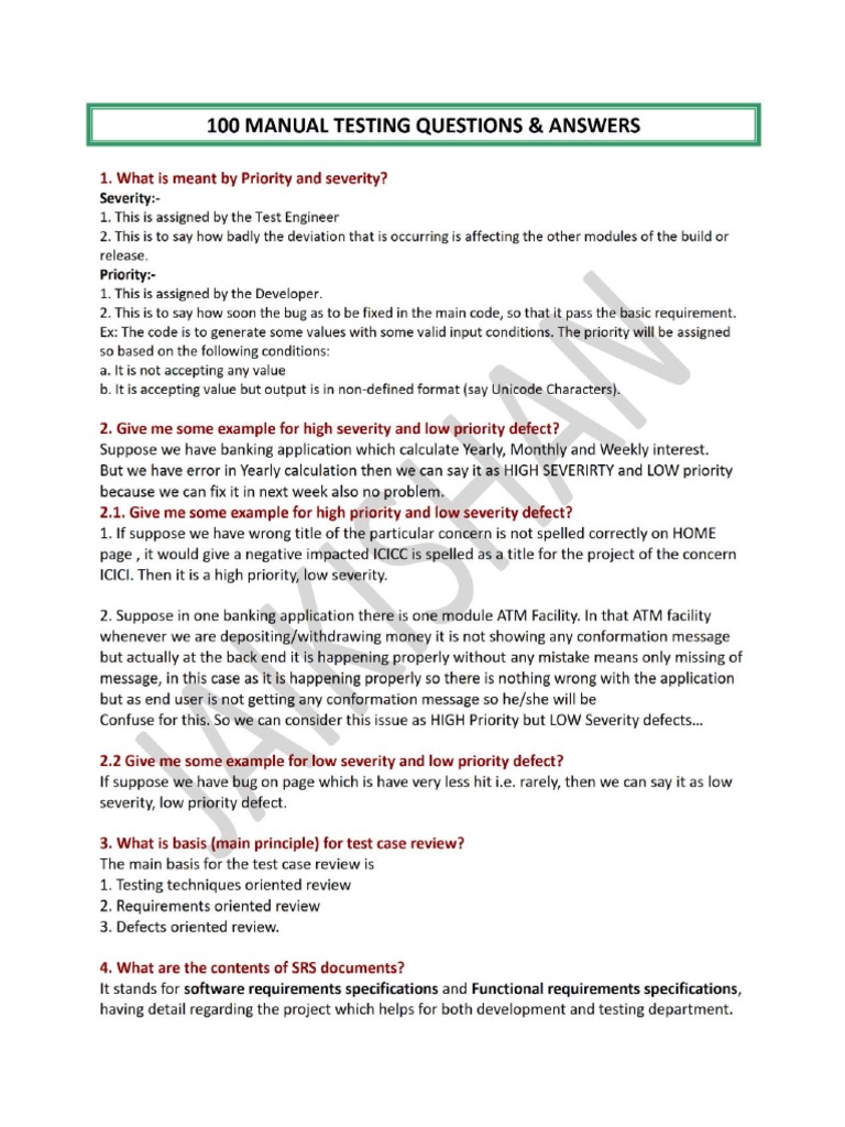 100 Testing Interview Question | PDF