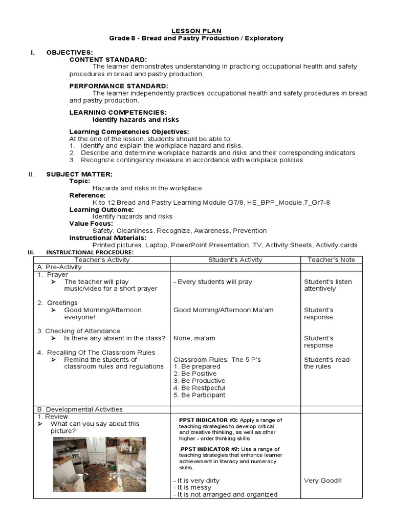 Lesson Plan Hazards and Risk For Visual | PDF