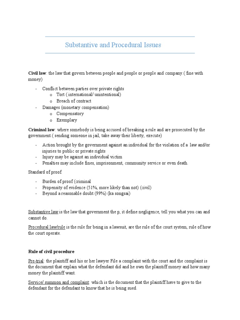 Substantive and Procedural Issues | PDF