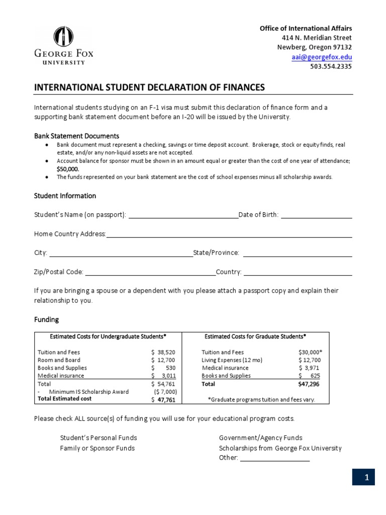 Declaration of Finance | PDF | Banks | Tuition Payments