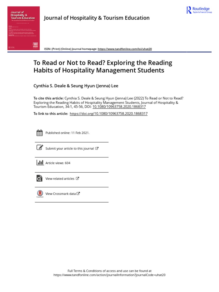 To Read or Not To Read Exploring The Reading Habits of Hospitality ...