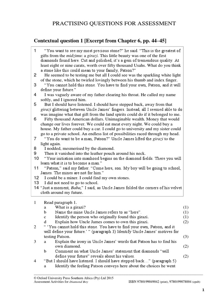Assessment Activities for Diamond Boy | PDF | Gemstone