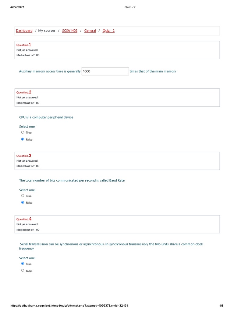 Quiz - 2 | PDF | Computer Data Storage | Random Access Memory