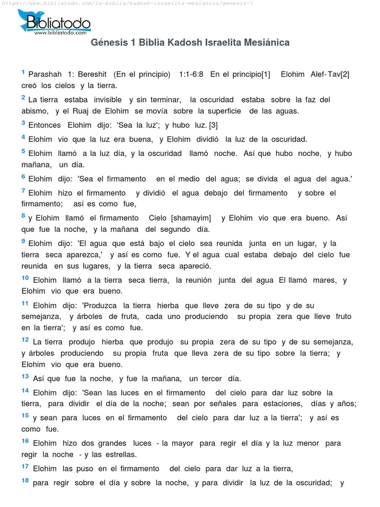 Génesis 1 Biblia Kadosh Israelita Mesiánica Pdf Narrativa De La