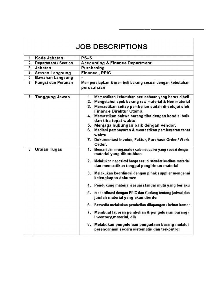 Tugas dan Tanggung Jawab Staff Purchasing | PDF | Karier & Perkembangan ...