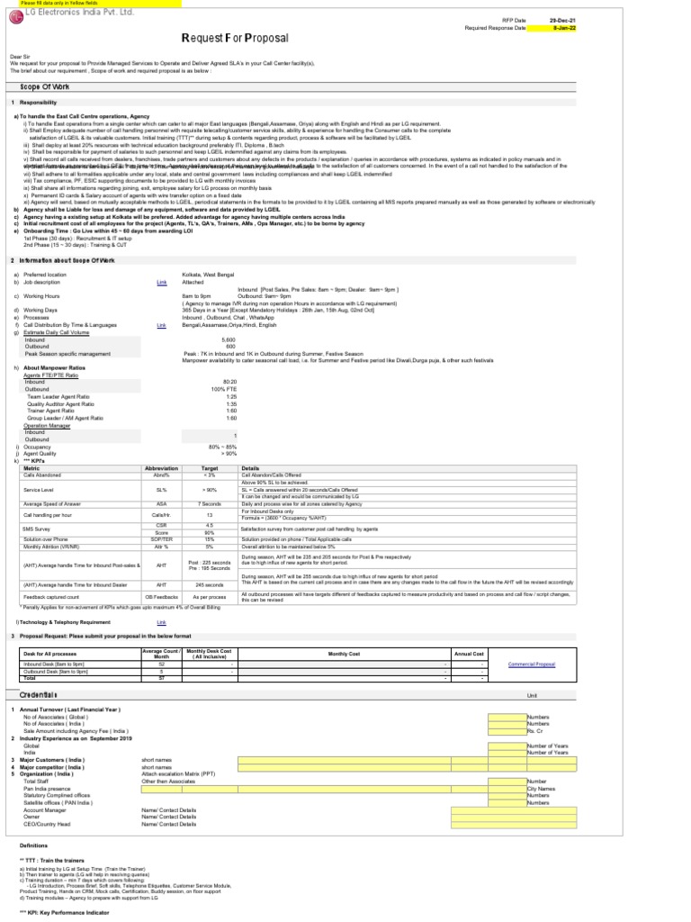 RFP - East Call Center - 2021 | PDF | Interactive Voice Response | Call ...