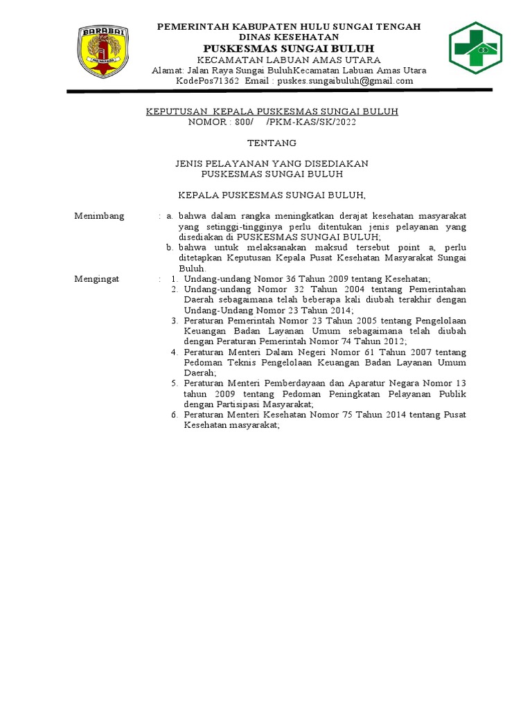 1.1.1.1 SK Penetapan Jenis-Jenis Pelayanan Puskesmas | PDF