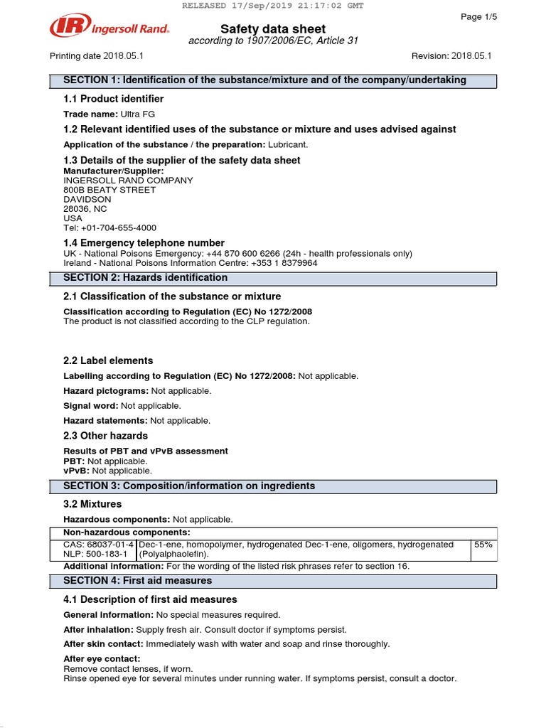 Ultra FG Sds Eng92116 | PDF | Dangerous Goods | Chemistry