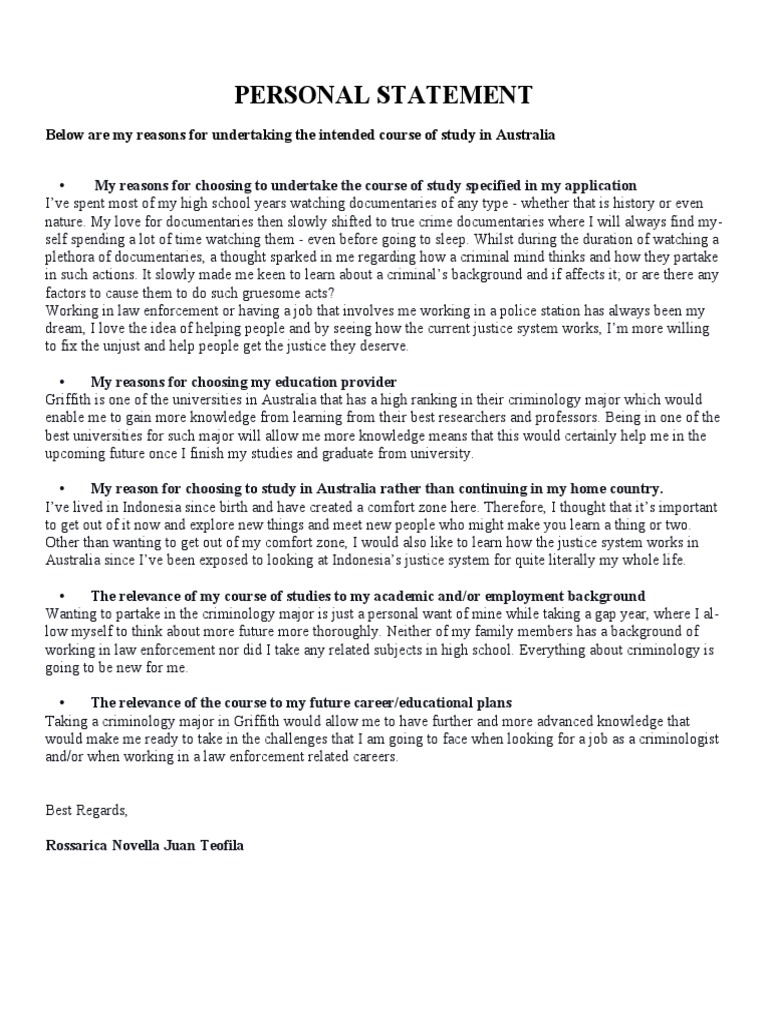 Contoh Personal Statement | Download Free PDF | Reason | Criminology