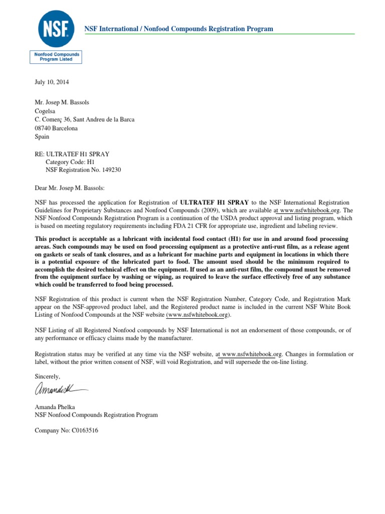 ULTRATEF H1 SPRAY - NSF | PDF