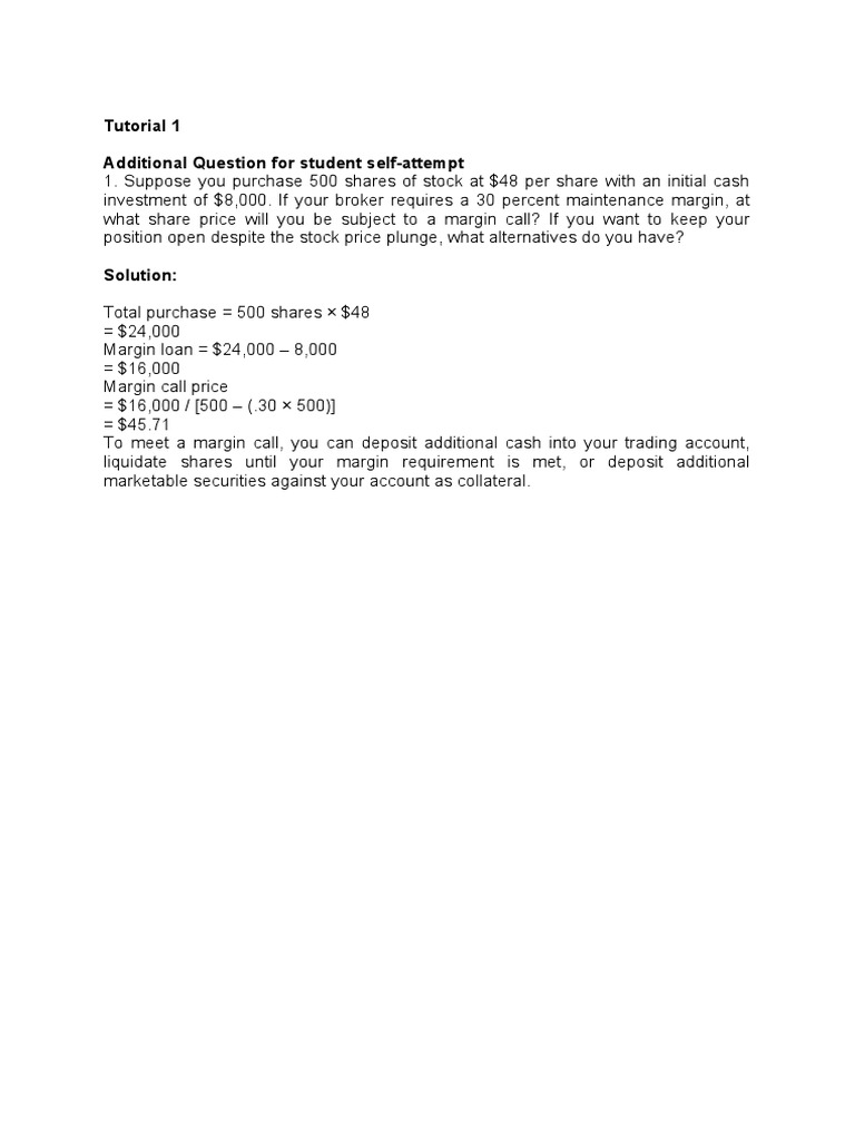 Self Attempt Questions - Solutions | PDF | Margin (Finance) | Mutual Funds