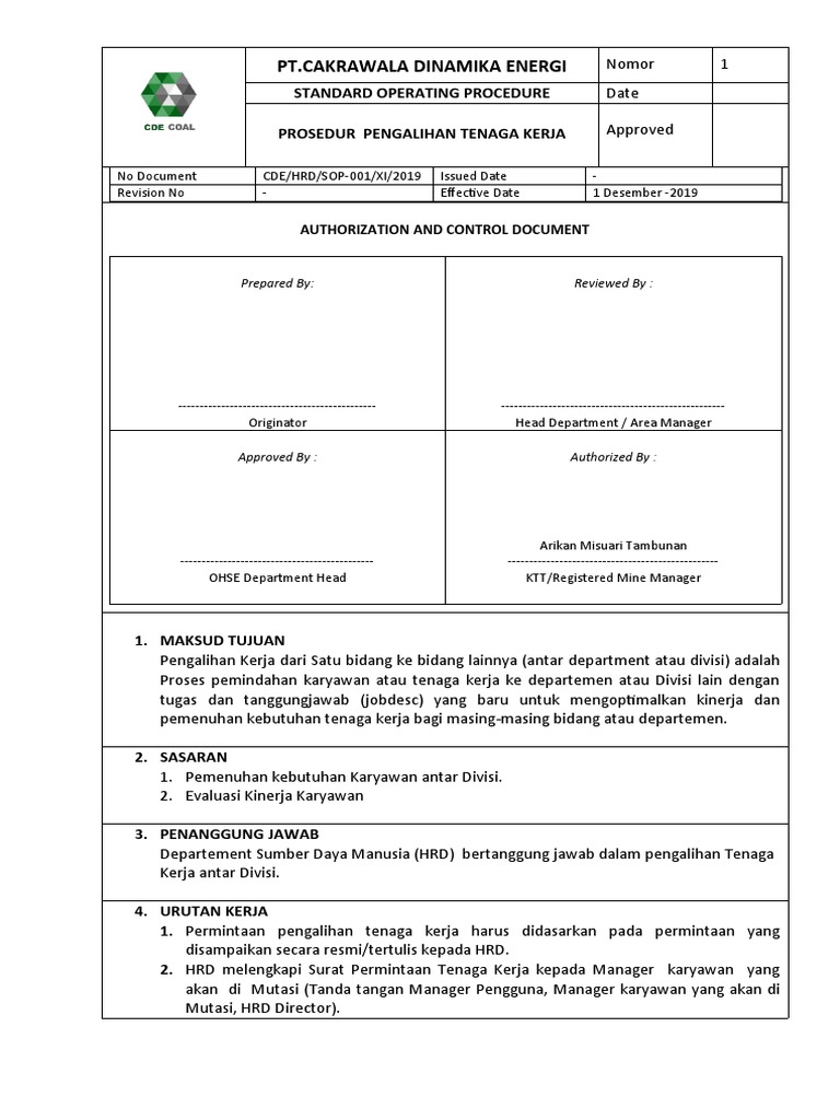 Prosedur Pengalihan Tenaga Kerja HRD | PDF | Teknologi & Rekayasa