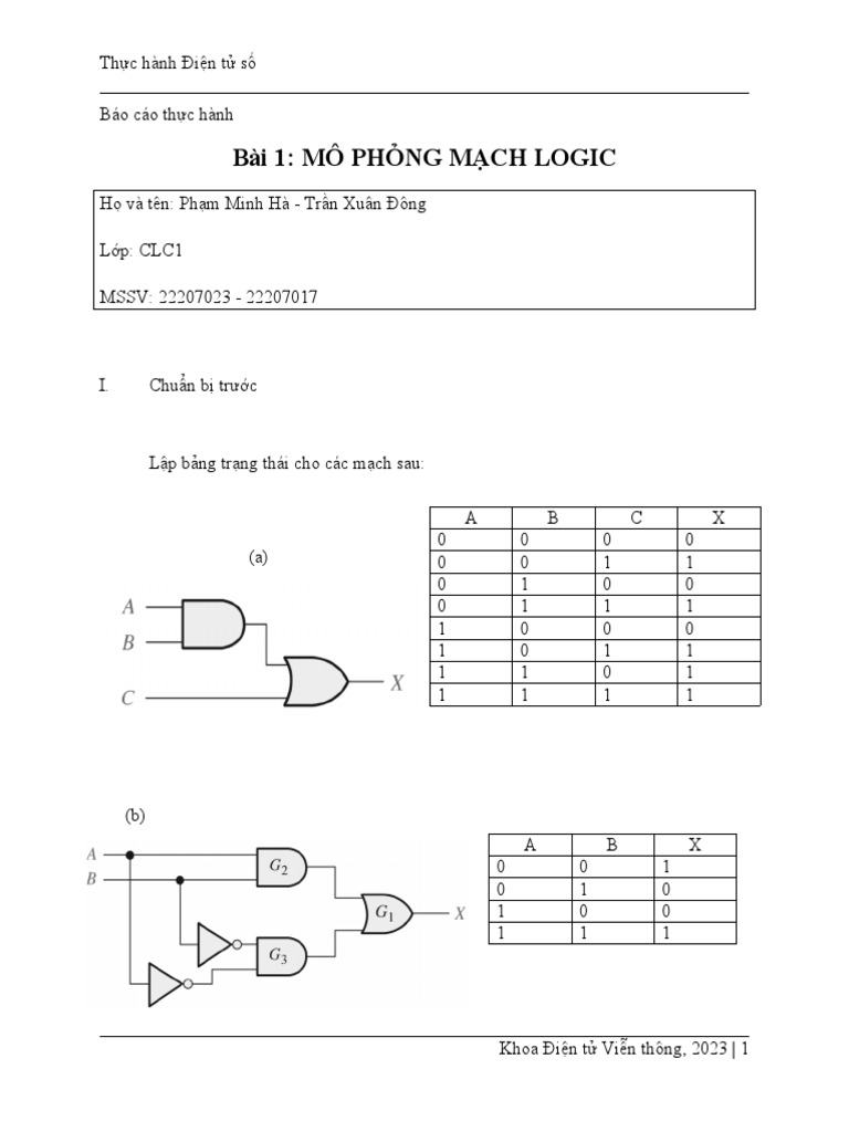 Bai 1 Mô Phỏng Mạch Logic | PDF